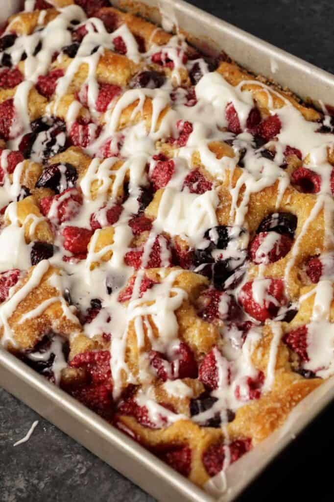 Fresh Cherry Coffee Cake with Raspberries - Butter & Baggage