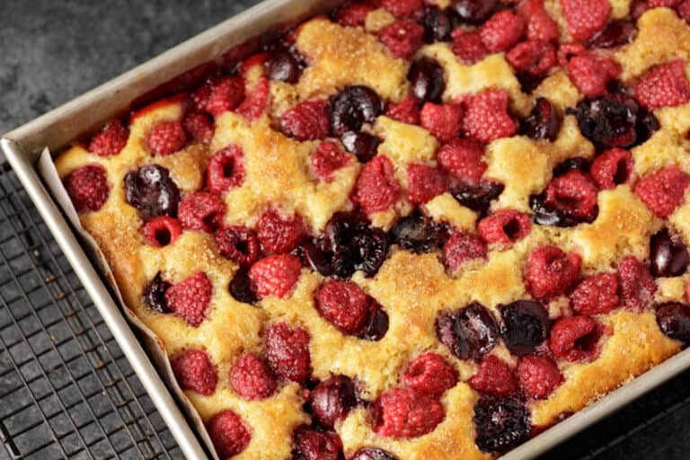 Fresh Cherry Coffee Cake with Raspberries - Butter & Baggage