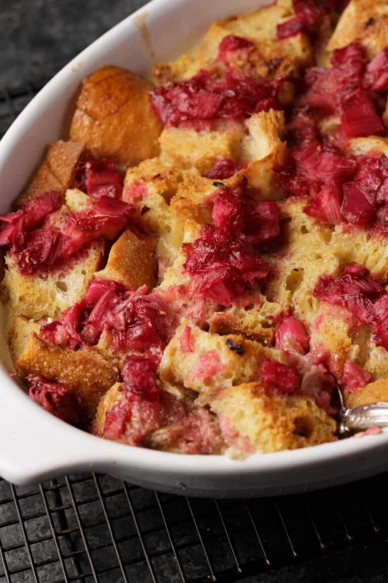 Rhubarb Bread Pudding with Custard - Butter & Baggage