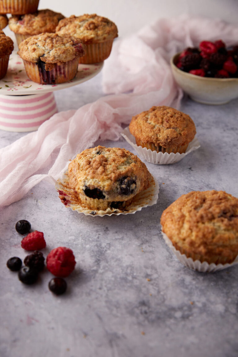 Mixed Berry Muffins with Streusel Topping - Butter & Baggage