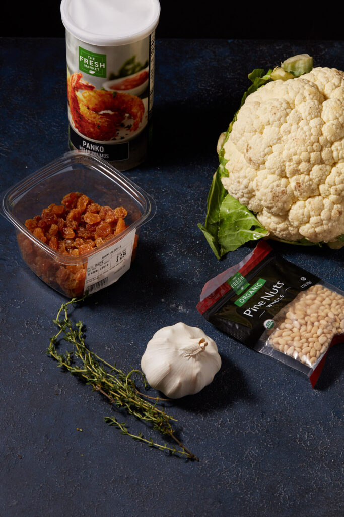 Roasted Cauliflower with Garlic & Raisins - Butter & Baggage