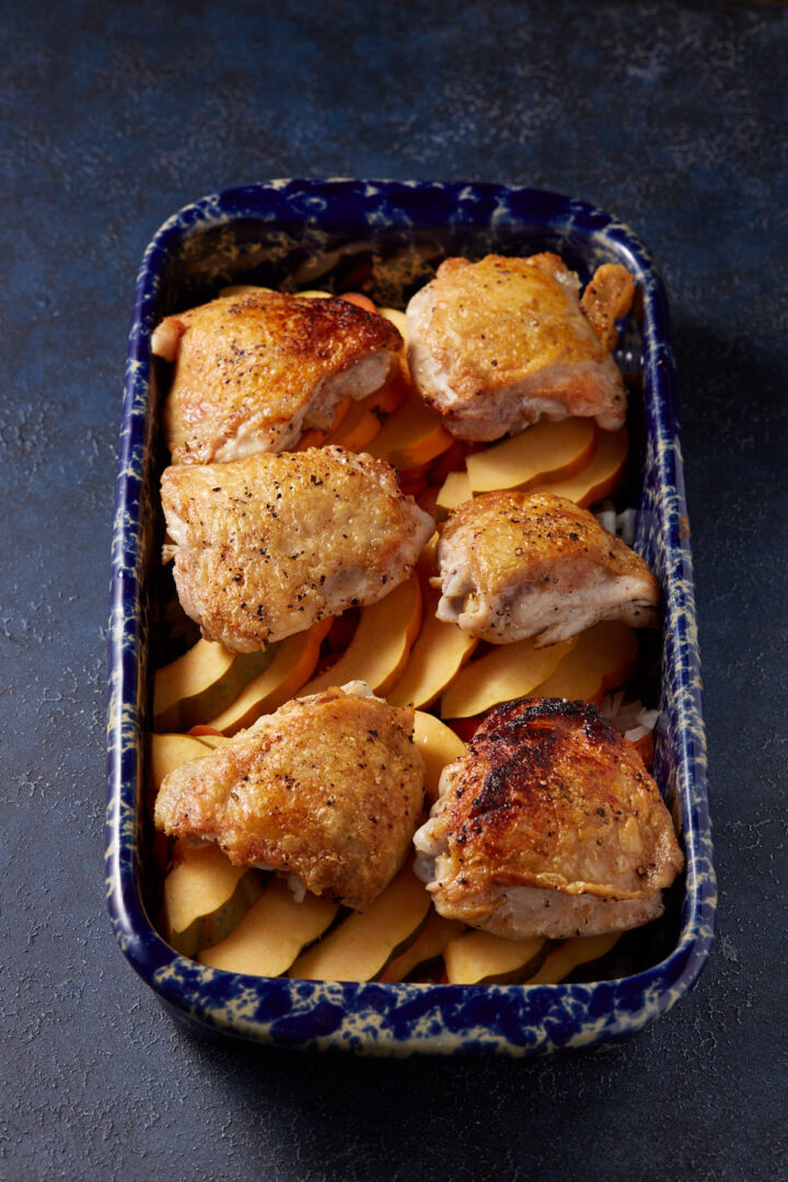 One-Pan Maple Glazed Chicken and Acorn Squash Dinner- Butter & Baggage
