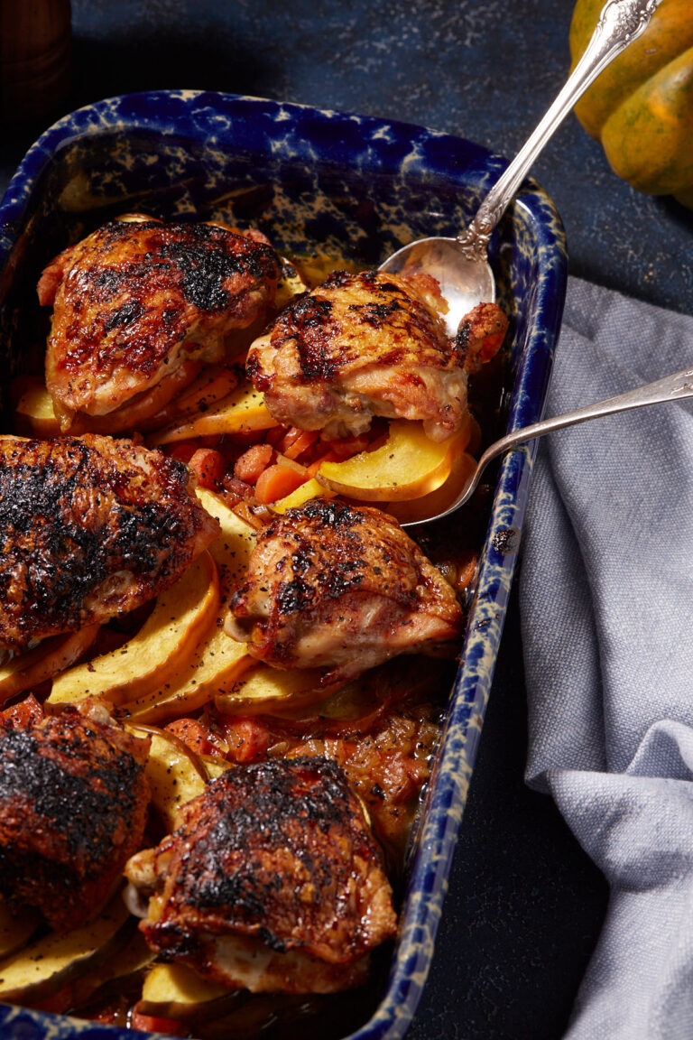 One-Pan Maple Glazed Chicken and Acorn Squash Dinner- Butter & Baggage