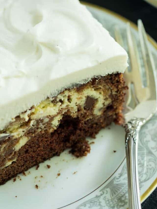 Decadent Cream Cheese Swirl in Chocolate Sheetcake - Butter & Baggage