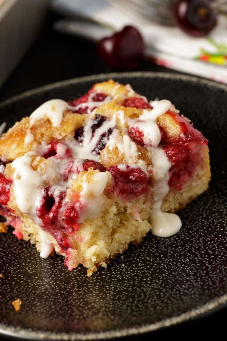 Cherry and Raspberry Coffee Cake | Butter & Baggage