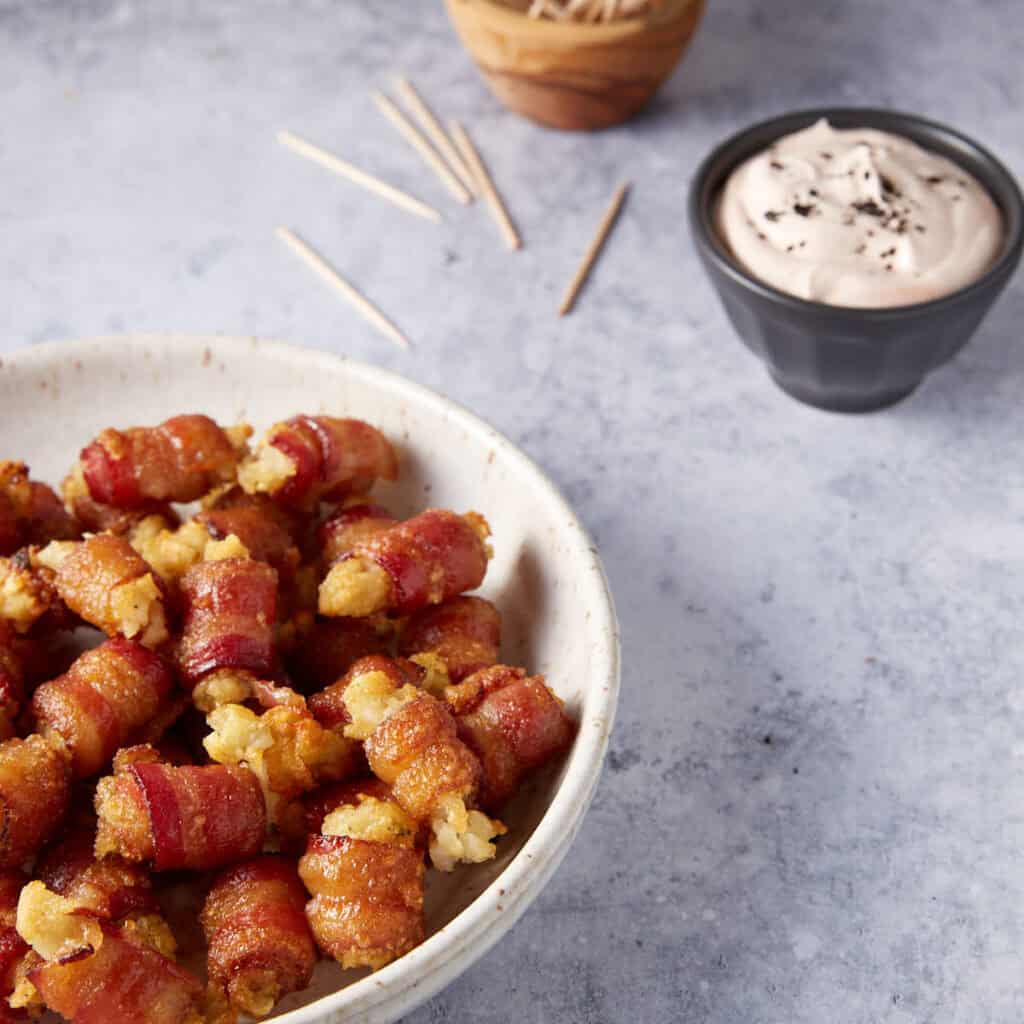 Crispy Bacon Wrapped Tater Tots - Butter & Baggage