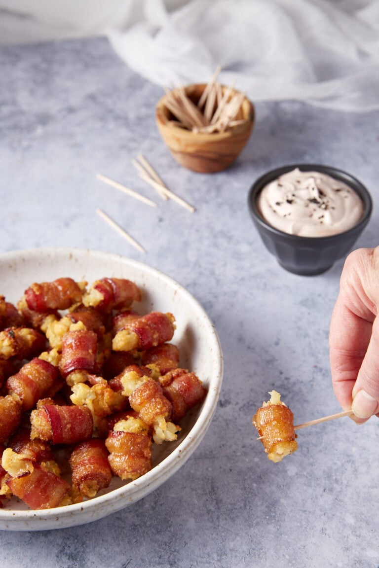 Crispy Bacon Wrapped Tater Tots - Butter & Baggage
