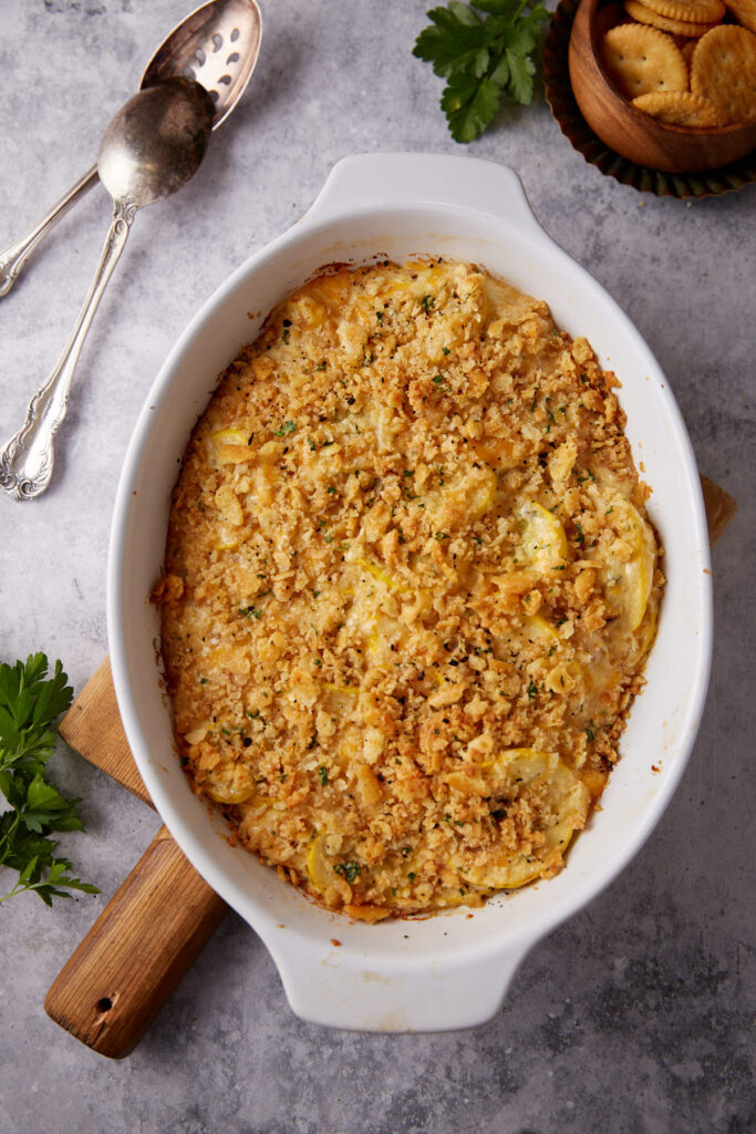 Creamy Squash Casserole with Ritz Cracker Topping - Butter & Baggage