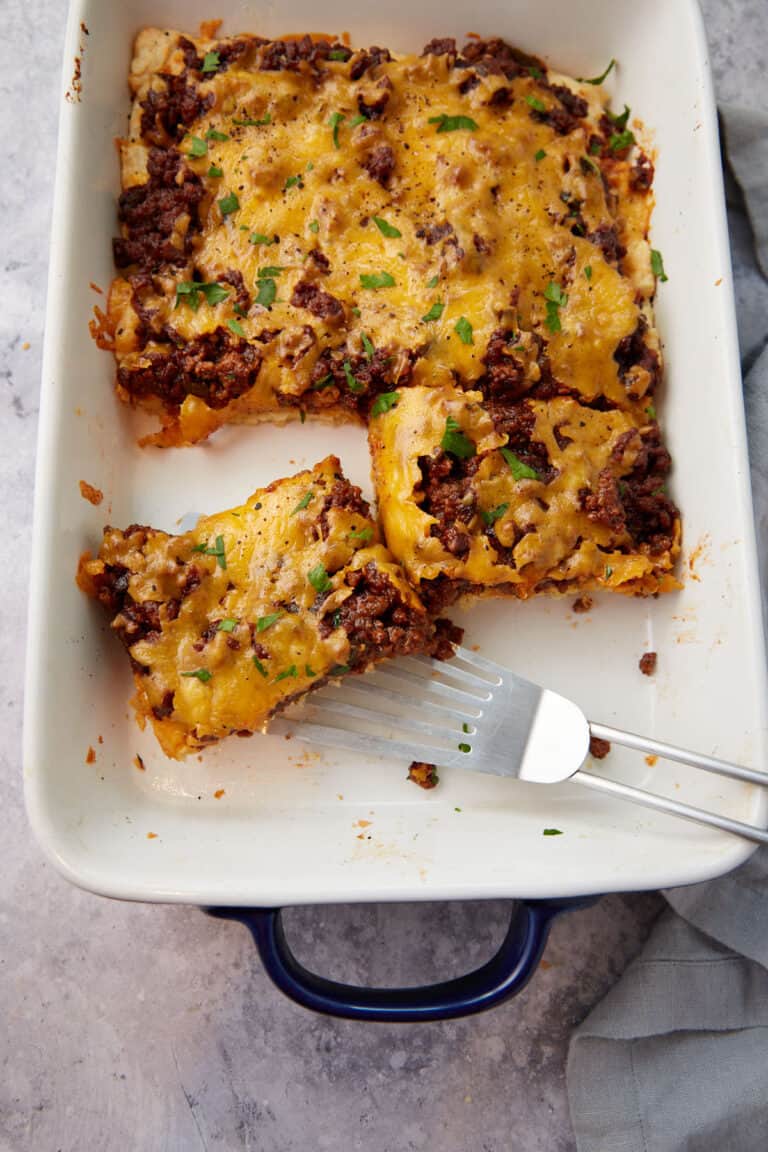 Hamburger Casserole with Buttermilk Biscuits - Butter & Baggage