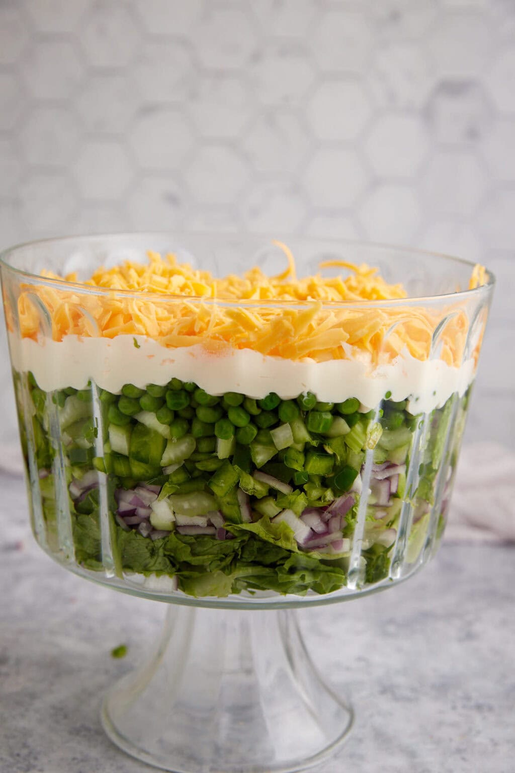 Southern 7 Layer Salad with Peas and Mayo - Butter & Baggage