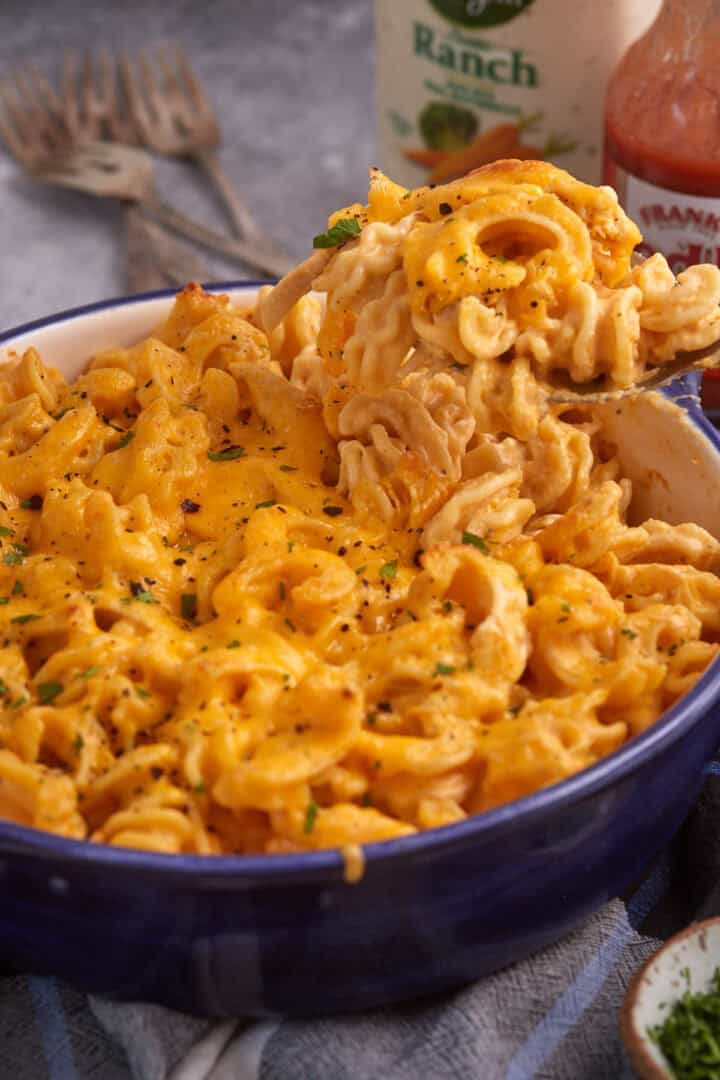 Baked Buffalo Chicken Mac and Cheese (Uses Frank's Red Hot) - Butter ...