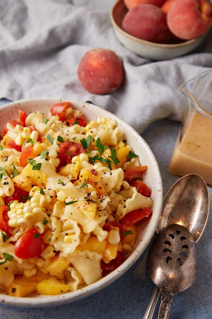 Summer Pasta Salad with Fresh Peaches - Butter & Baggage