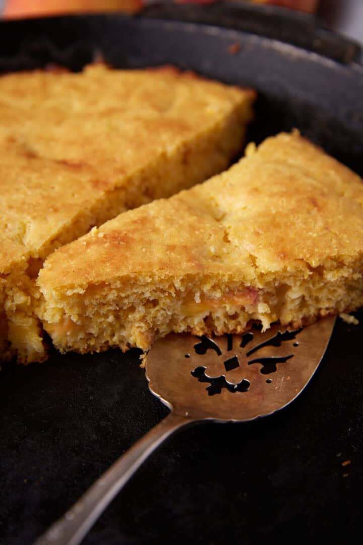 Cast Iron Sweet Peach Cornbread - Butter & Baggage