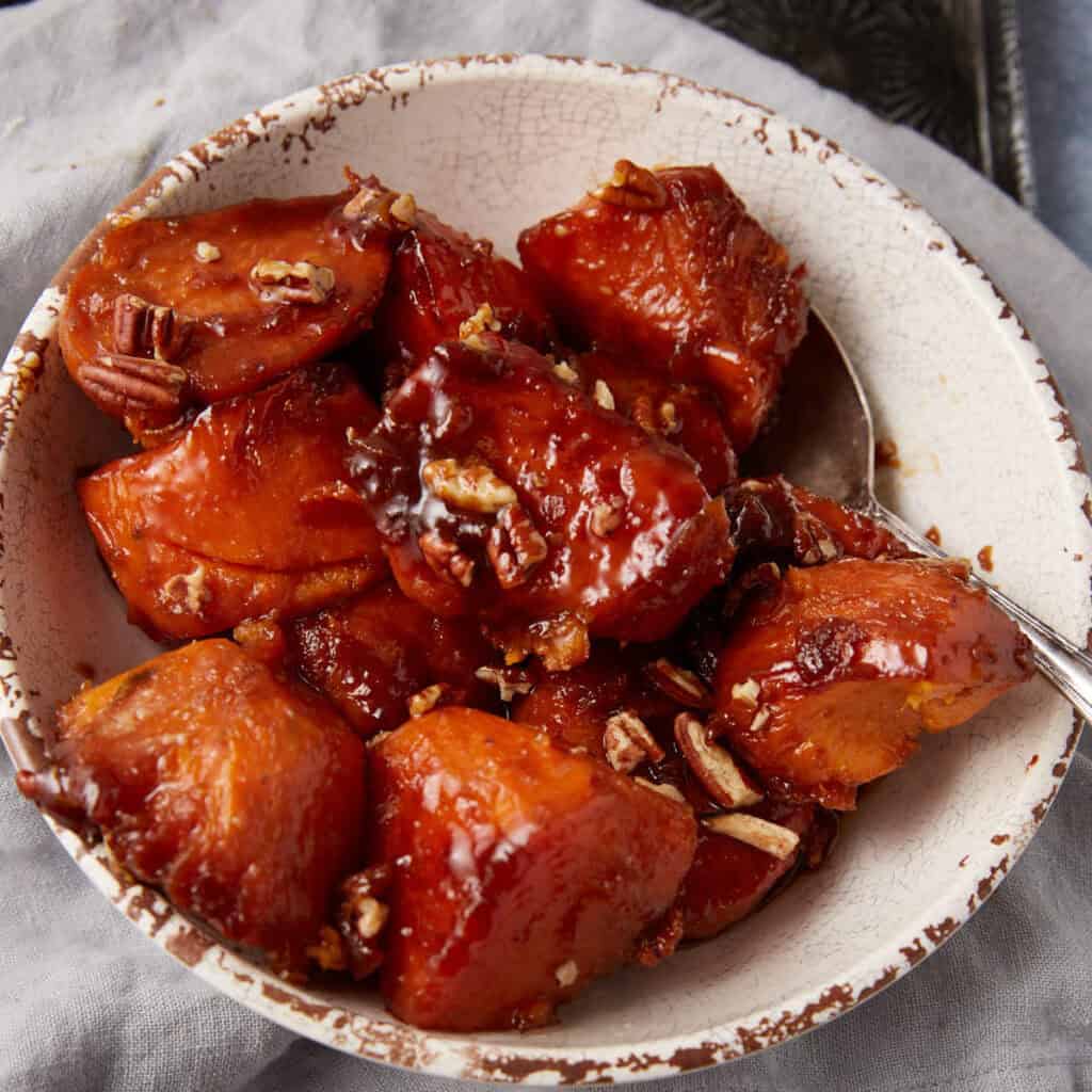 Skillet Candied Sweet Potatoes with Fresh Potatoes - Butter & Baggage