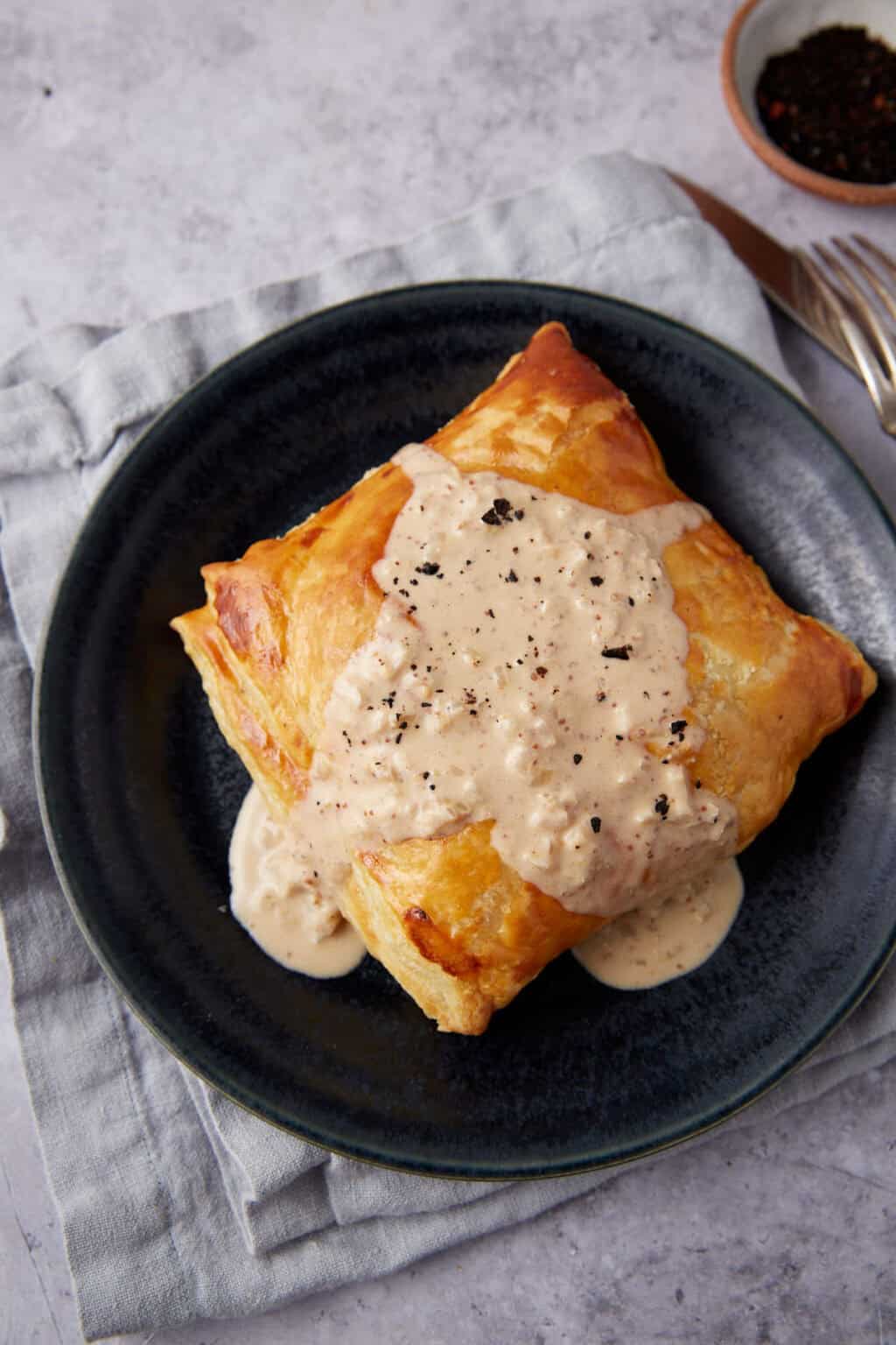 Chicken in Puff Pastry with Mustard Cream Sauce - Butter & Baggage