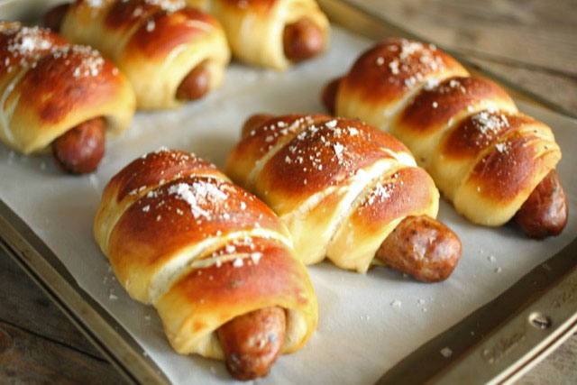 Pretzel Wrapped Brats | Butter and Baggage